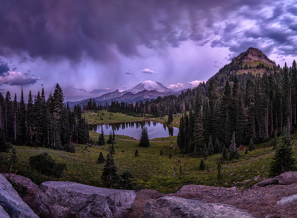 A "Blue Hour" Morning Panorama At Tipsoo Lake, Mount Rainier National ...